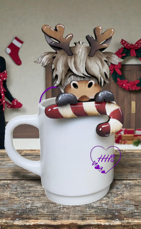 Candy Cane Highland Cow Interchangeable Insert – Handmade Haven Studio